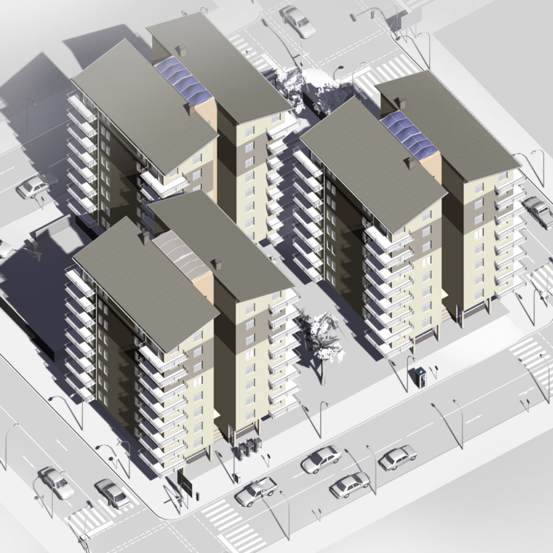 Urban Block Buildings 3d Obj