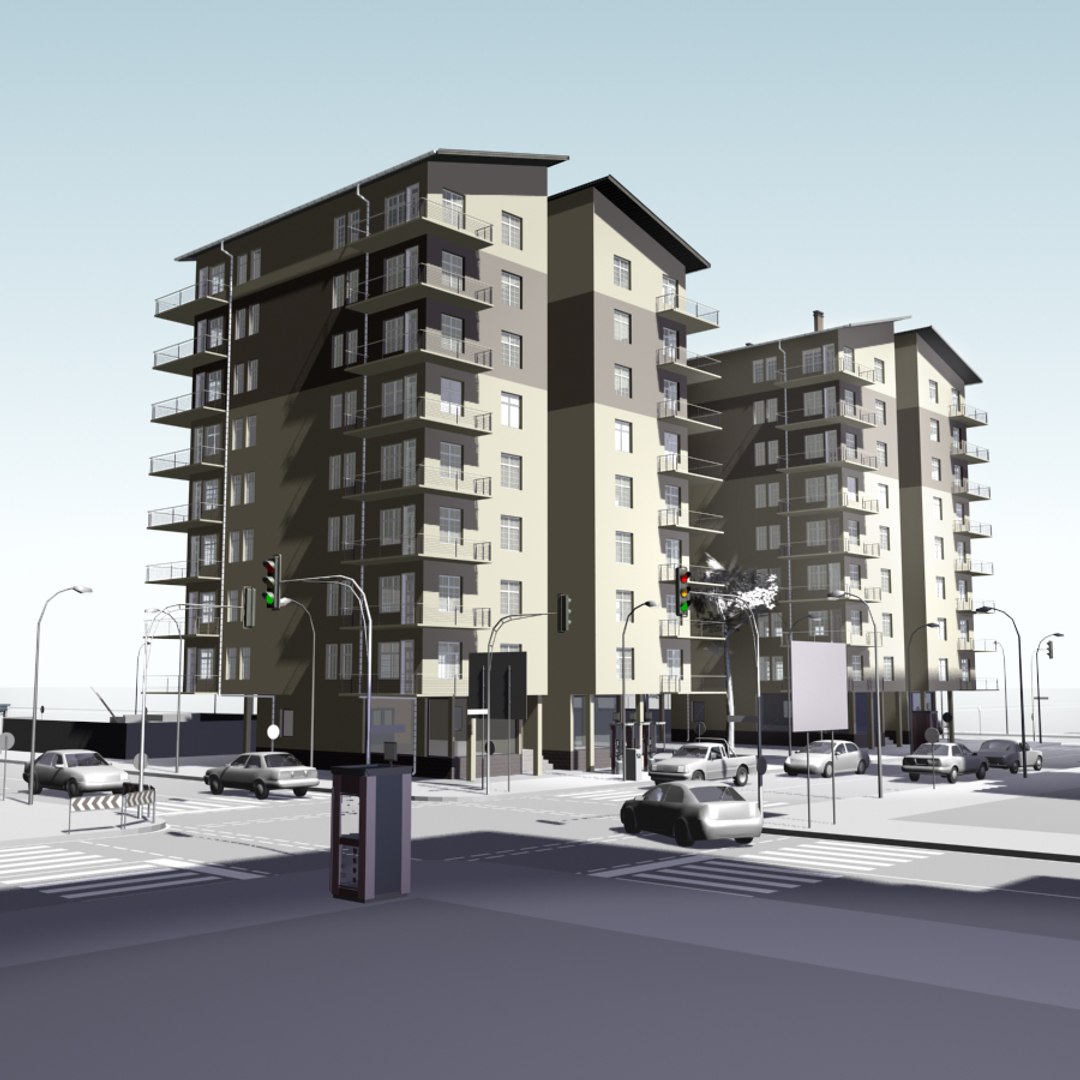 Urban Block Buildings 3d Obj