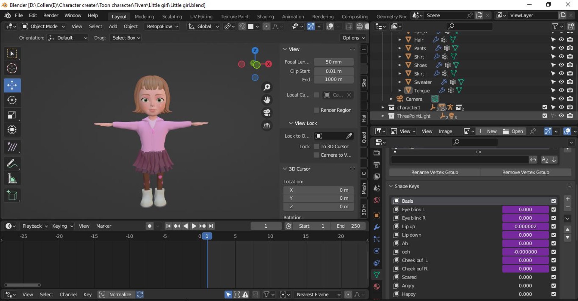 Cartoon Little Girl Rigged Model - TurboSquid 2041326