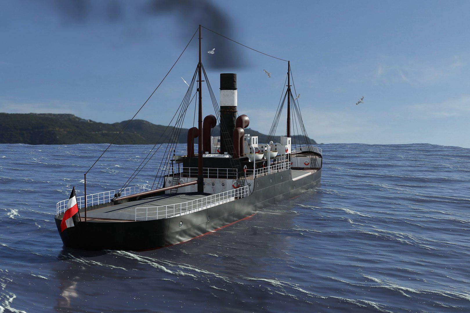 3D 1905 German Cargo Steamer - TurboSquid 1665602