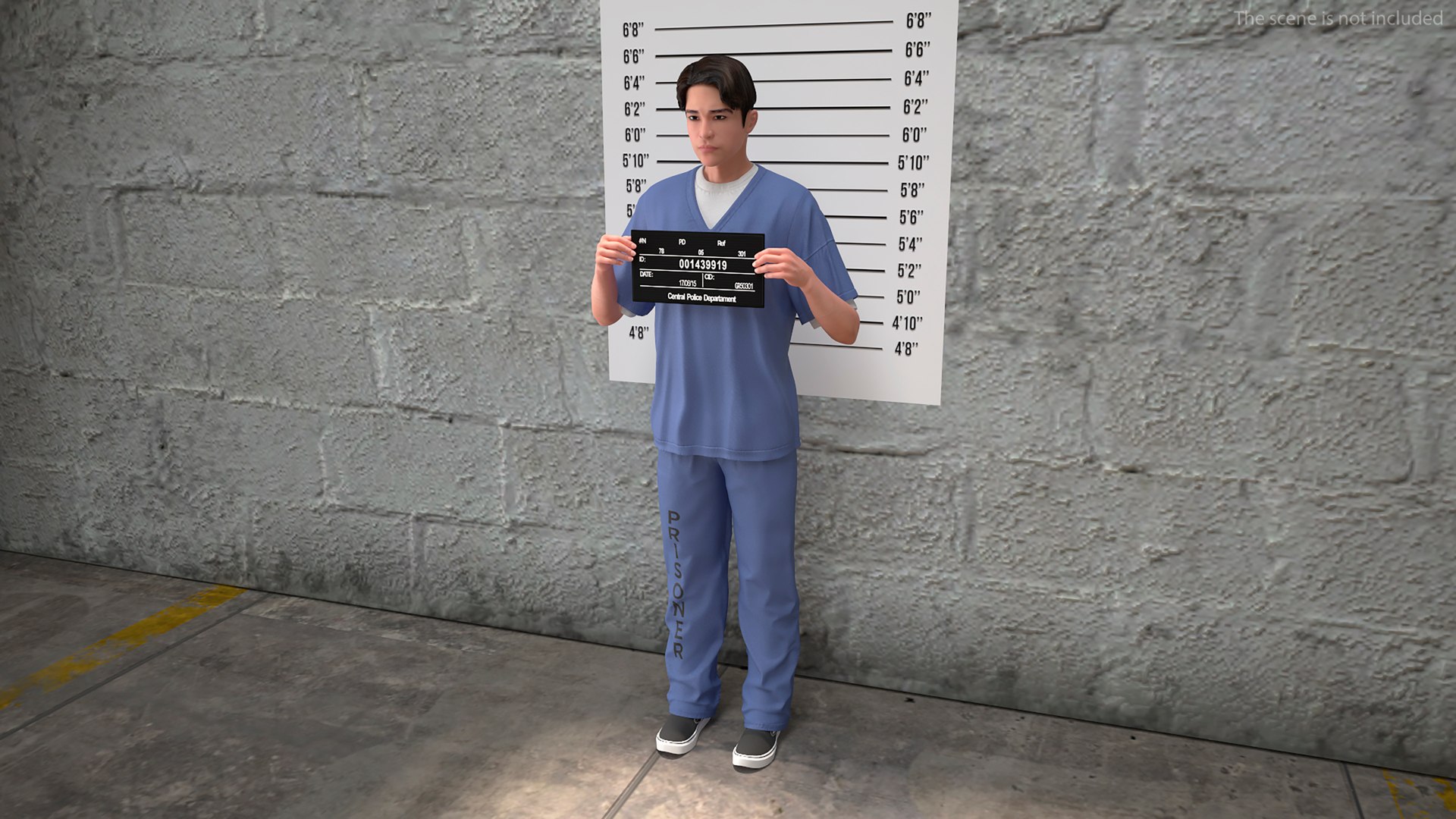 3D Model Asian Prisoner Blue Uniform With Mugshot Sign - TurboSquid 2363106