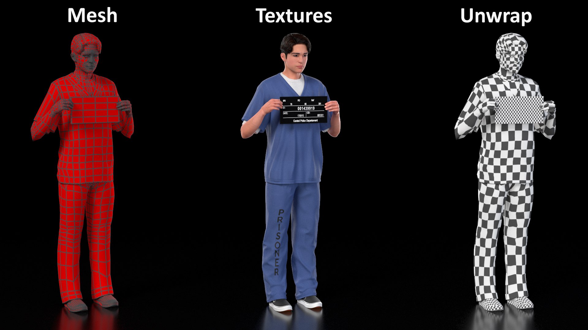 3D Model Asian Prisoner Blue Uniform With Mugshot Sign - TurboSquid 2363106