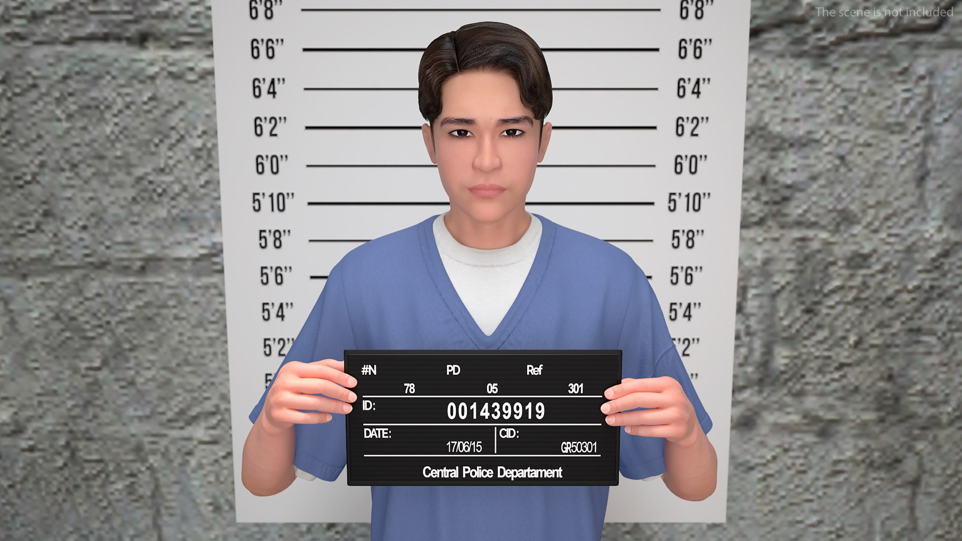 3D Model Asian Prisoner Blue Uniform With Mugshot Sign - TurboSquid 2363106