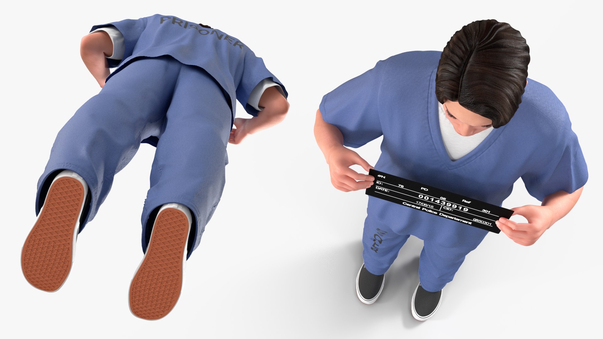 3D Model Asian Prisoner Blue Uniform With Mugshot Sign - TurboSquid 2363106