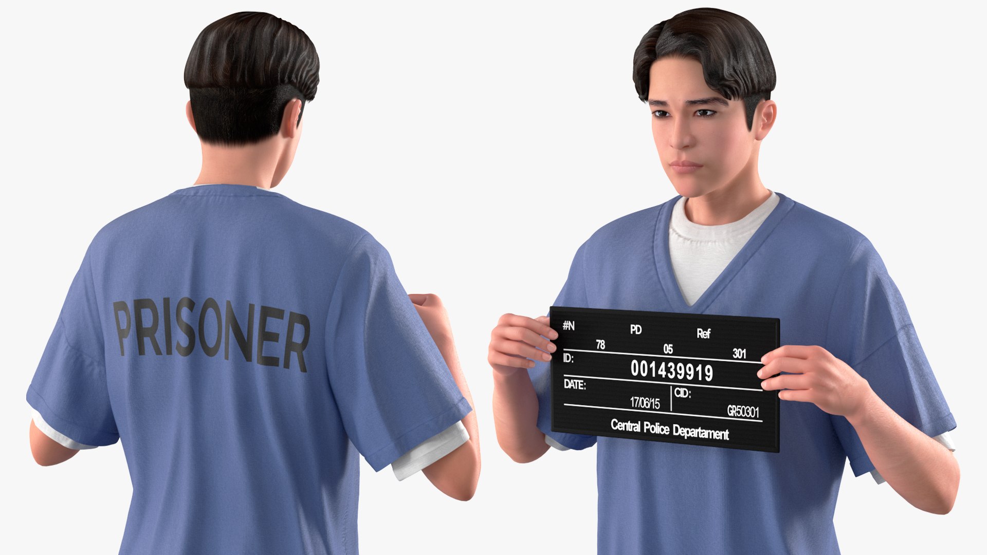 3D Model Asian Prisoner Blue Uniform With Mugshot Sign - TurboSquid 2363106
