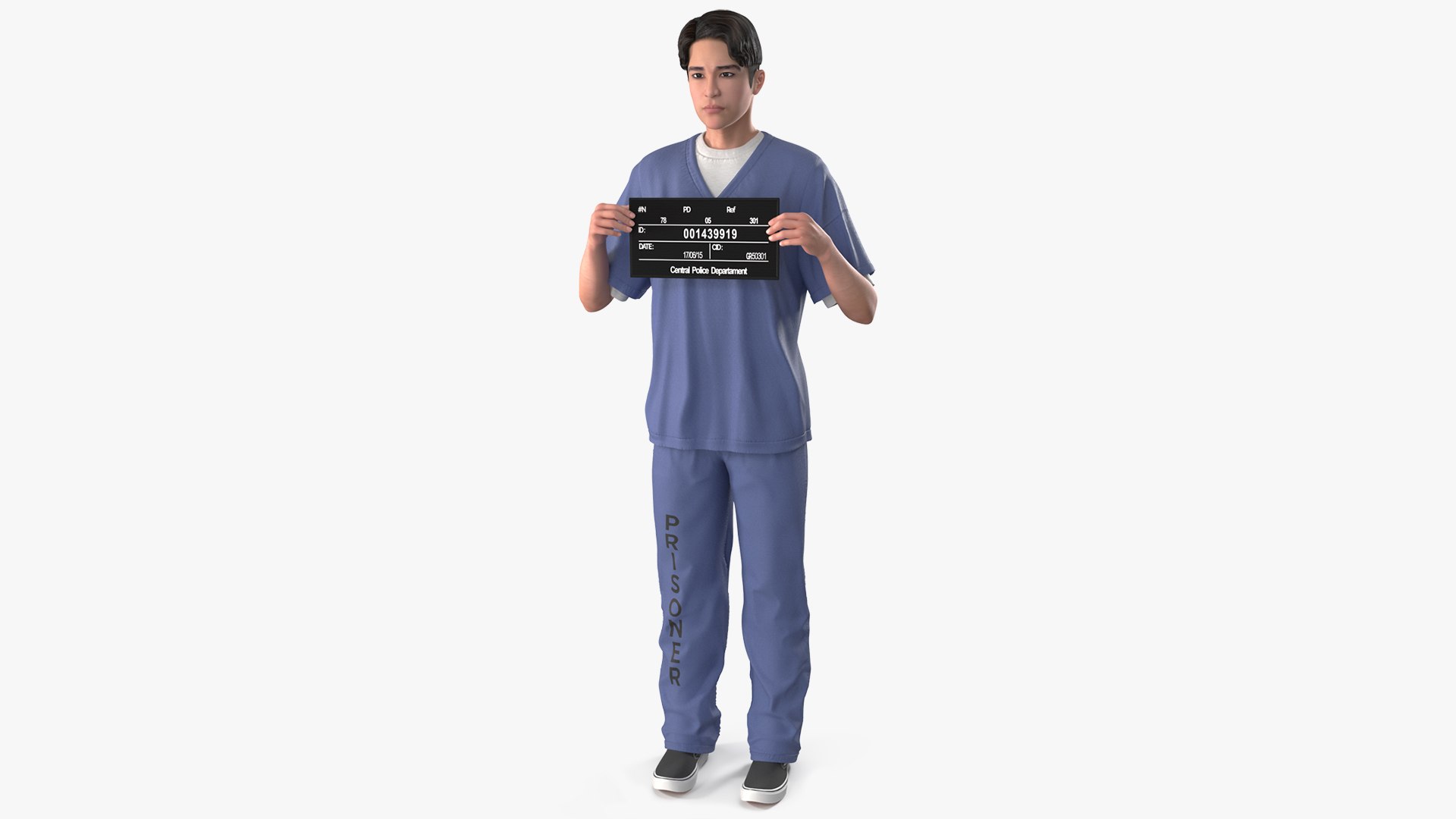 3D Model Asian Prisoner Blue Uniform With Mugshot Sign - TurboSquid 2363106