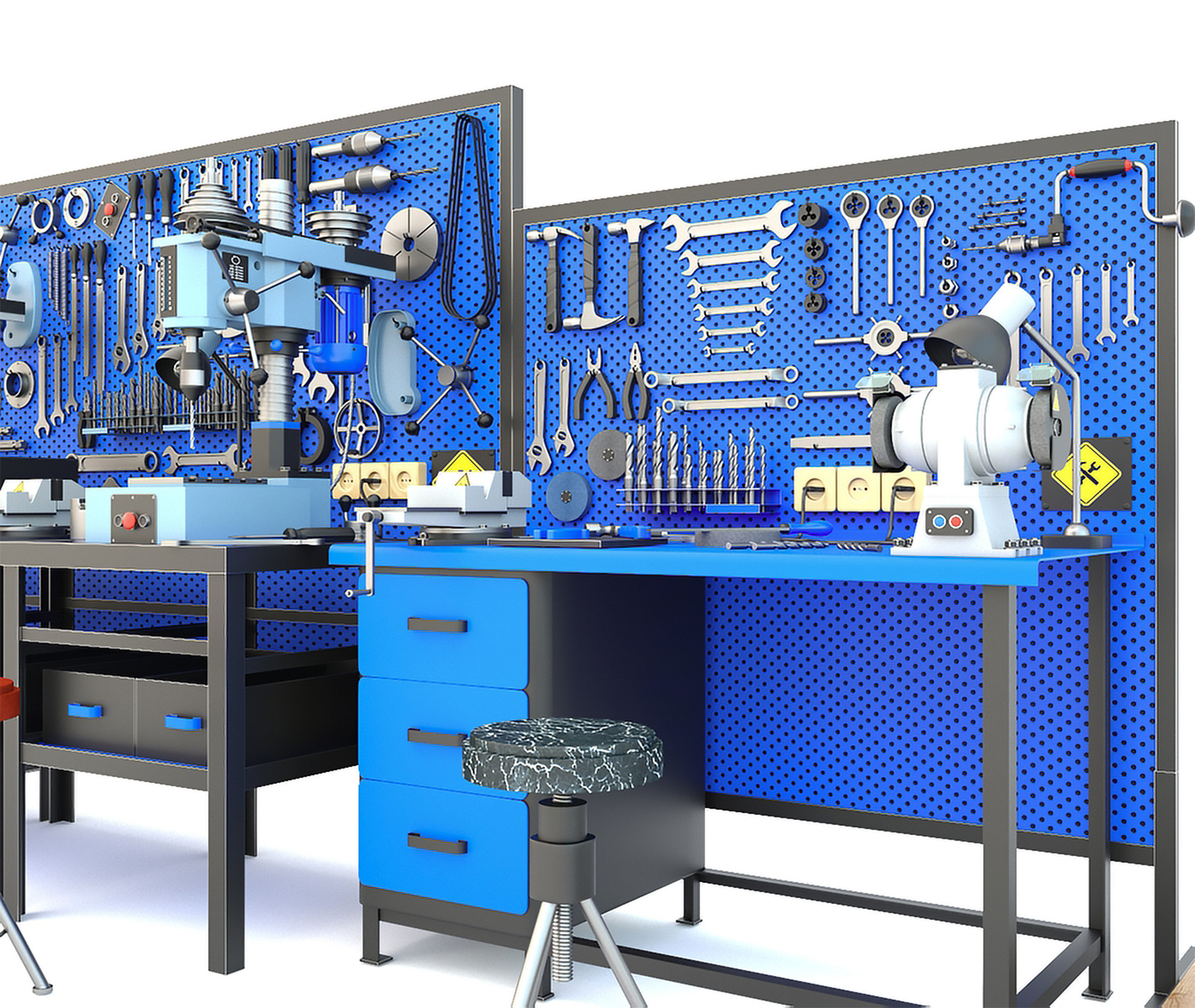 3D Industrial workbench garage tools and lathe drilling machine ...