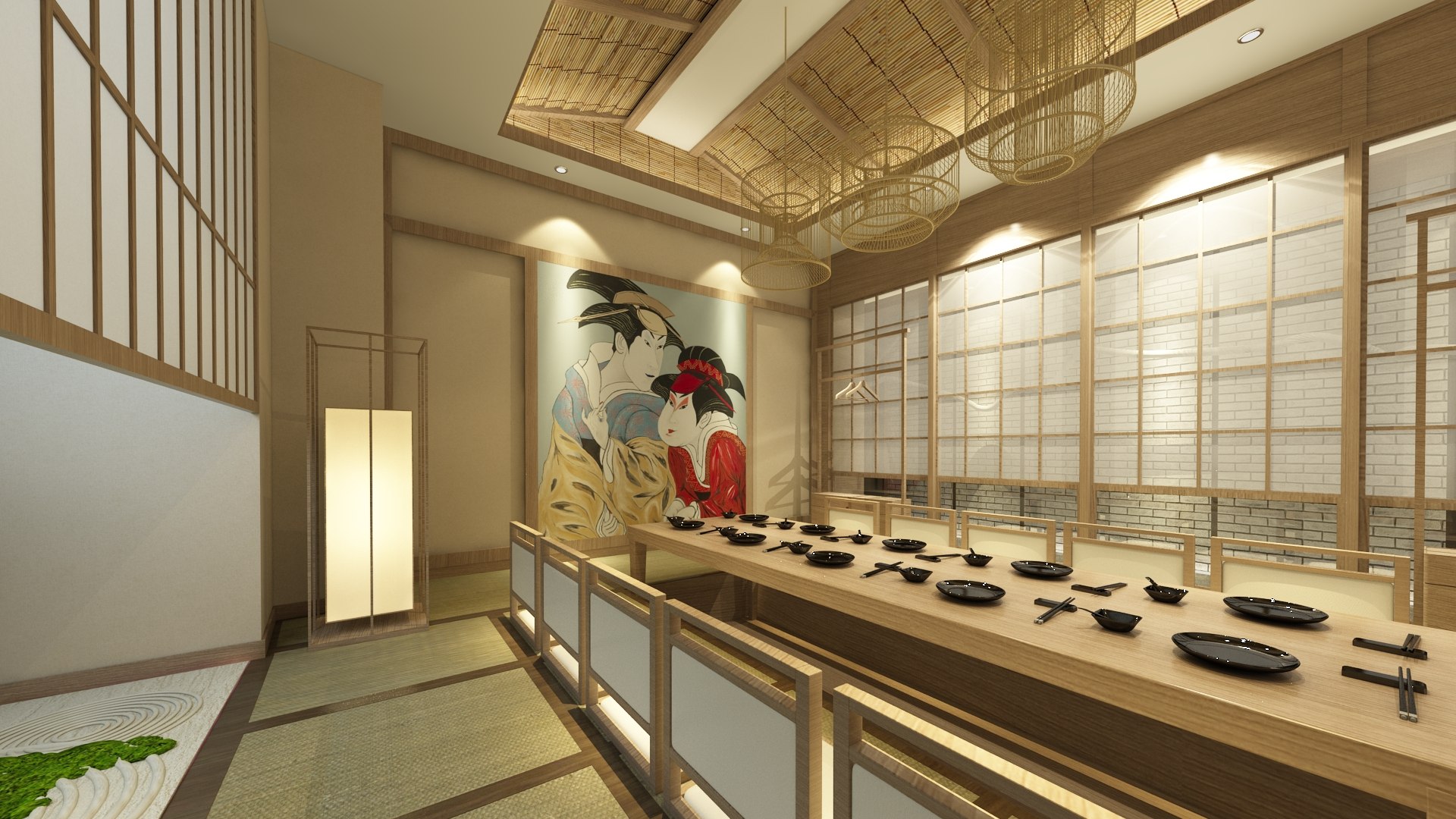 Traditional Japanese Tatami Dining Room With Zen Garden And Shoji ...