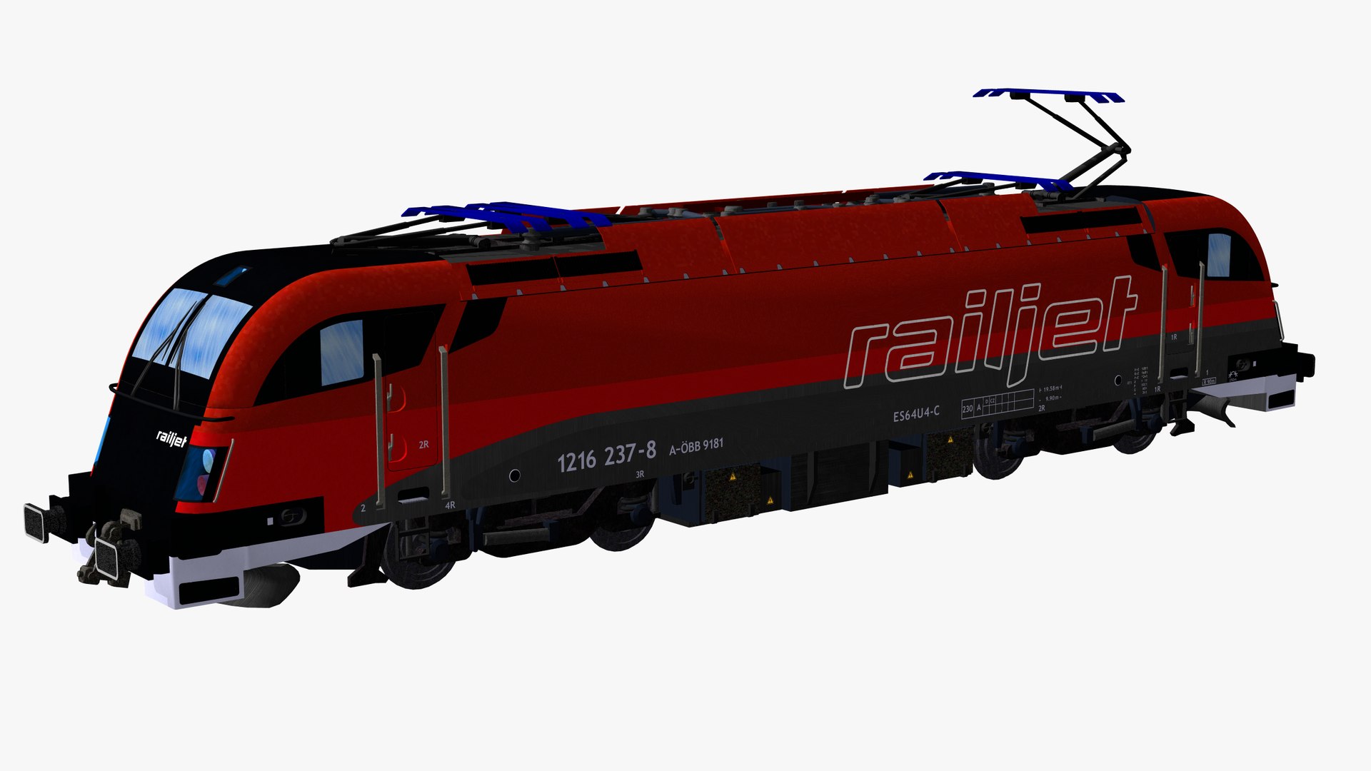Railjet Train In Oebb Colors With Taurus Class 1216 Locomotive 3D Model ...