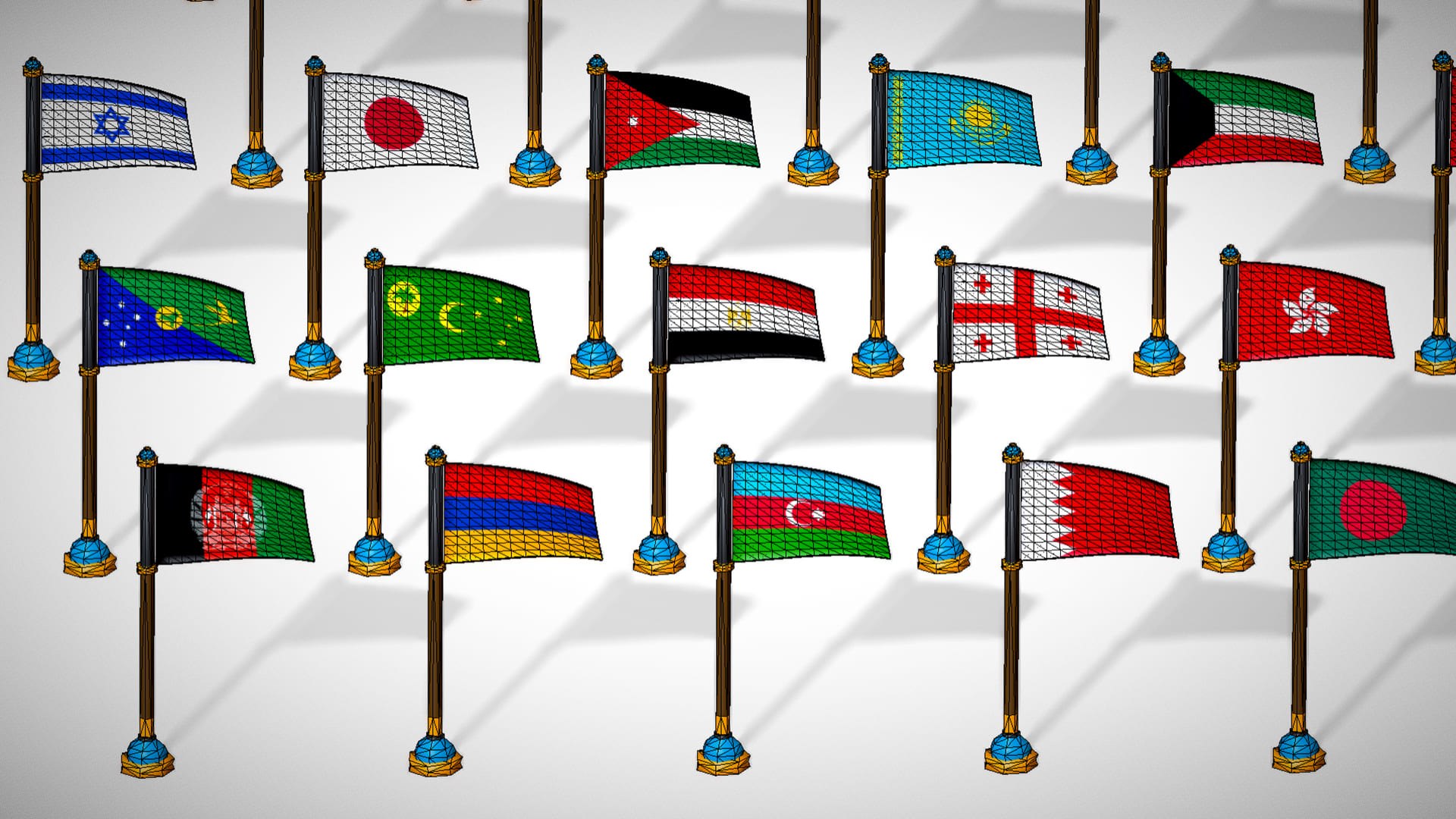 Asia Countries Flags Pack - Toon Style Low Poly Pack 3D - TurboSquid ...