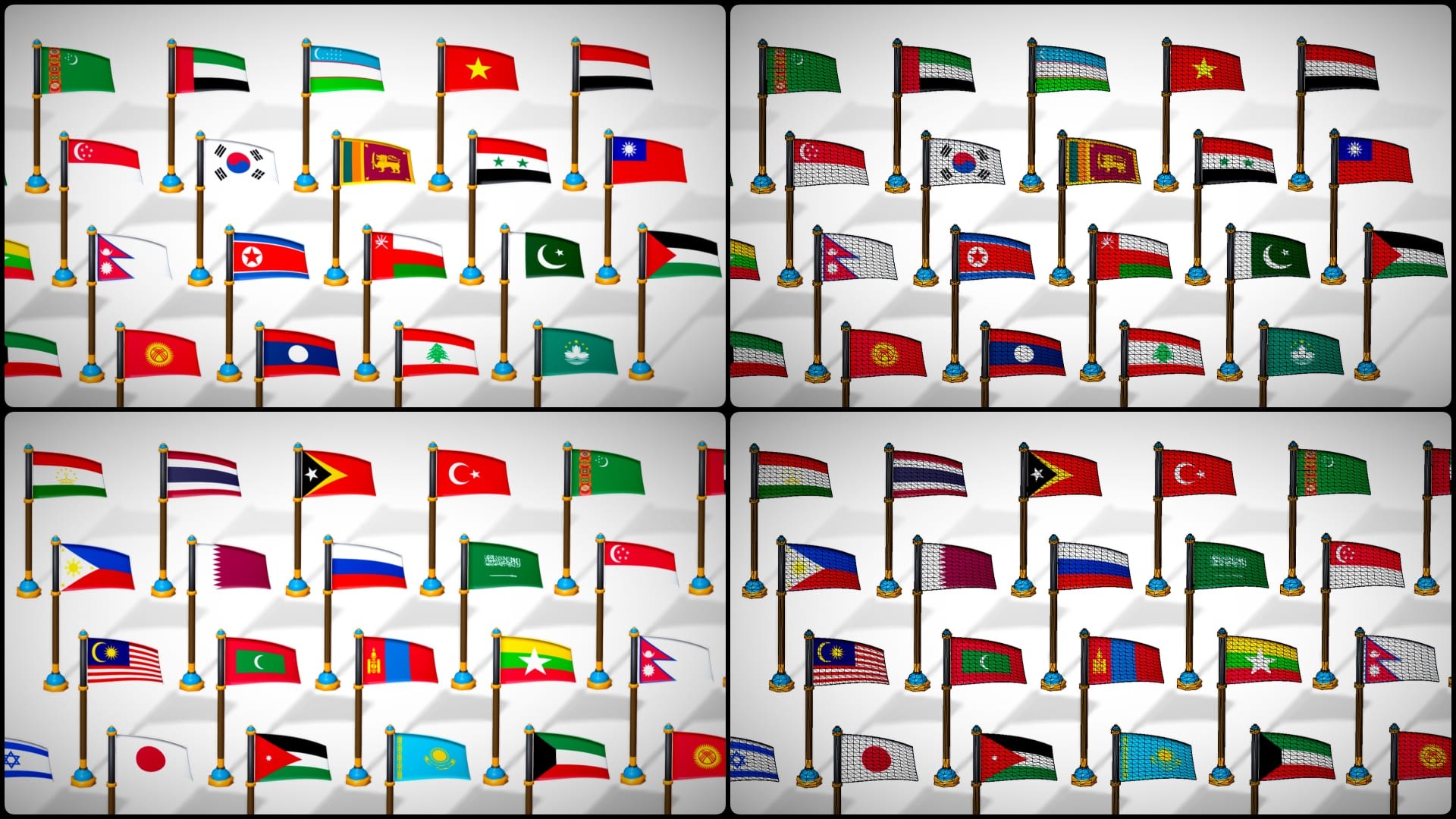 Asia Countries Flags Pack - Toon Style Low Poly Pack 3D - TurboSquid ...