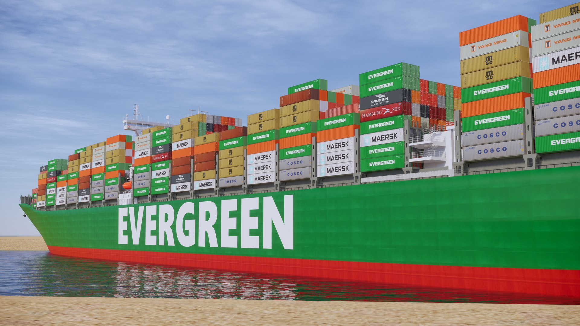 3D Model Ever Given Evergreen Container Cargo Ship - TurboSquid 1815766