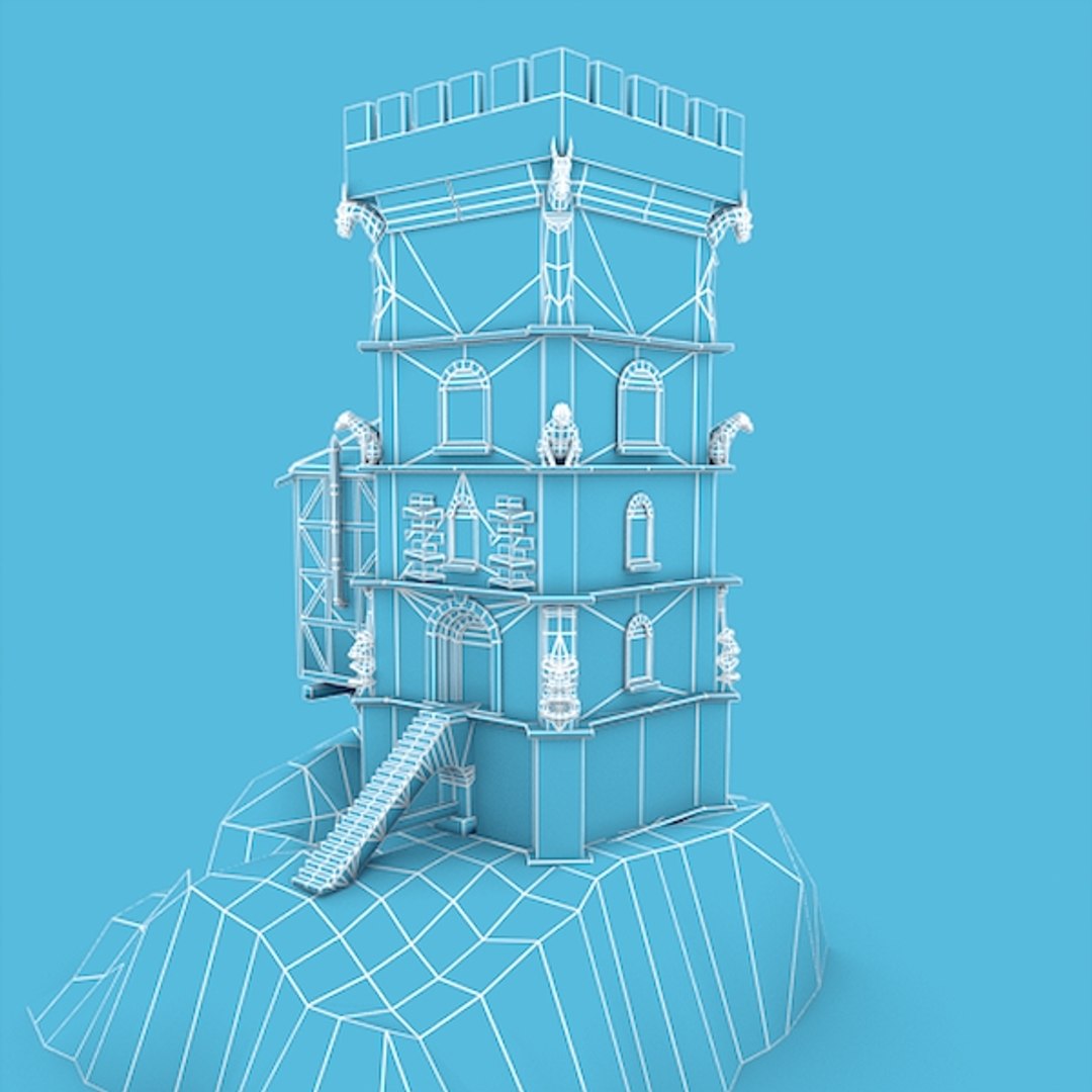 3d medieval wizard tower buildings model