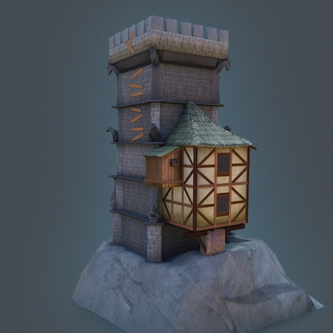 3d medieval wizard tower buildings model