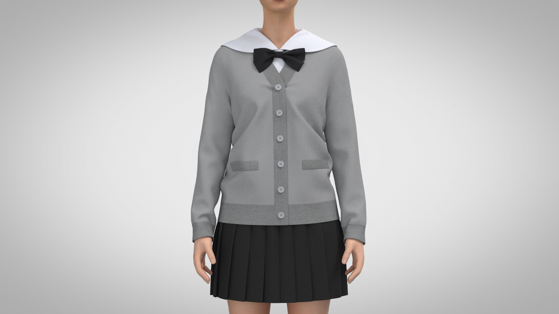 Cardigan And Sailor Collar School Uniform Model - TurboSquid 1897795