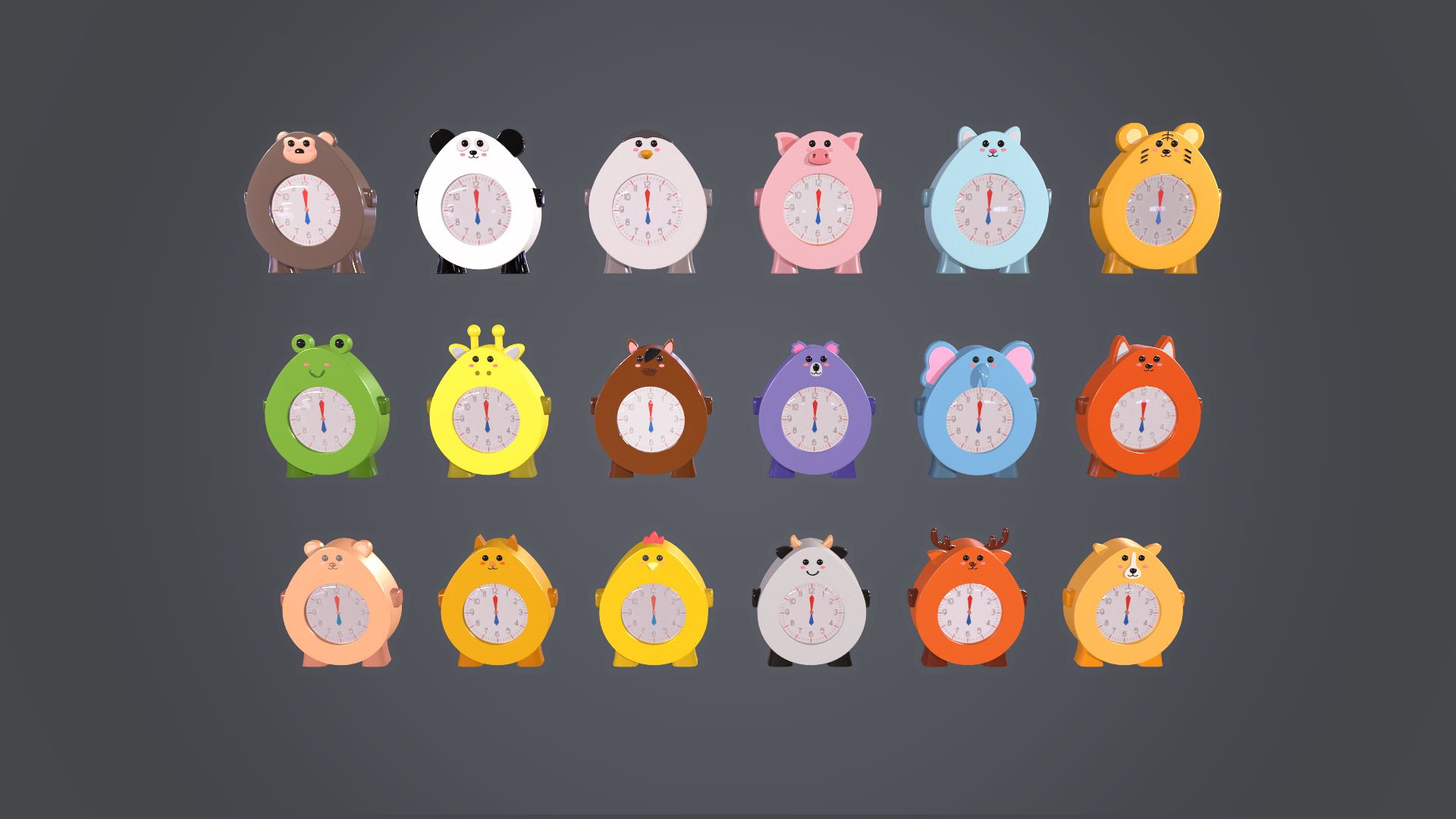 3D Animal Clock Pack 01 Model - TurboSquid 2239015