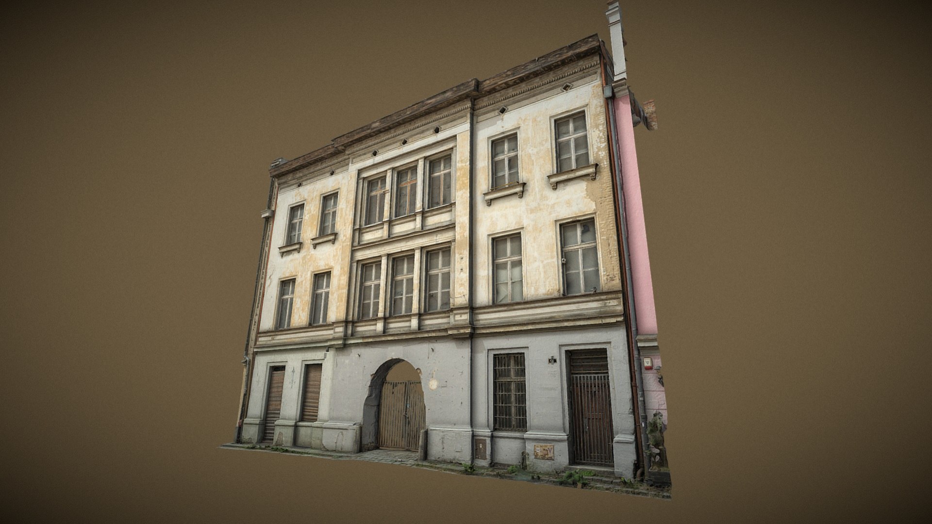 Facade of a tenement house with a steel gate model - TurboSquid 2170473