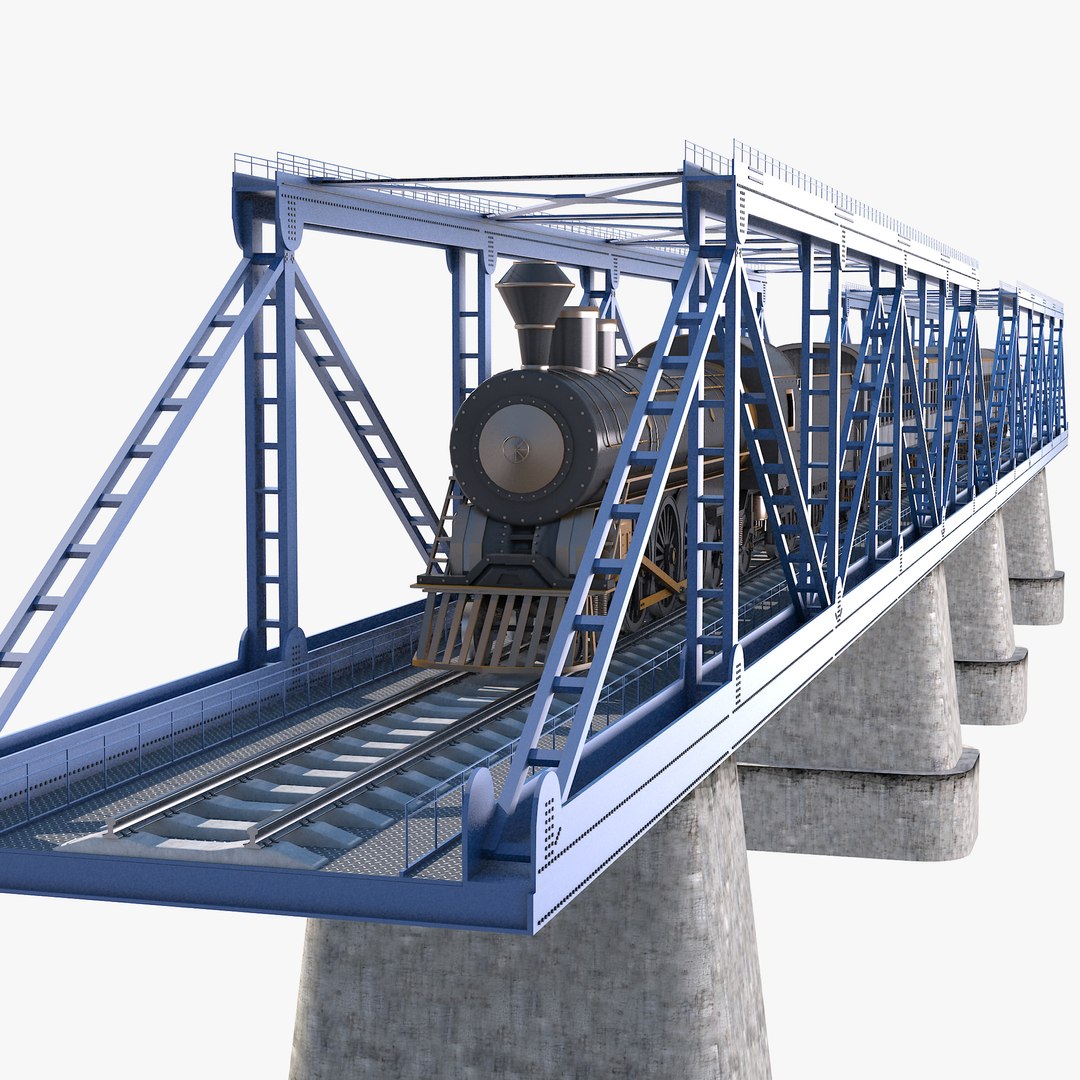 3D Railway Bridge and Train - Blue - TurboSquid 1923059