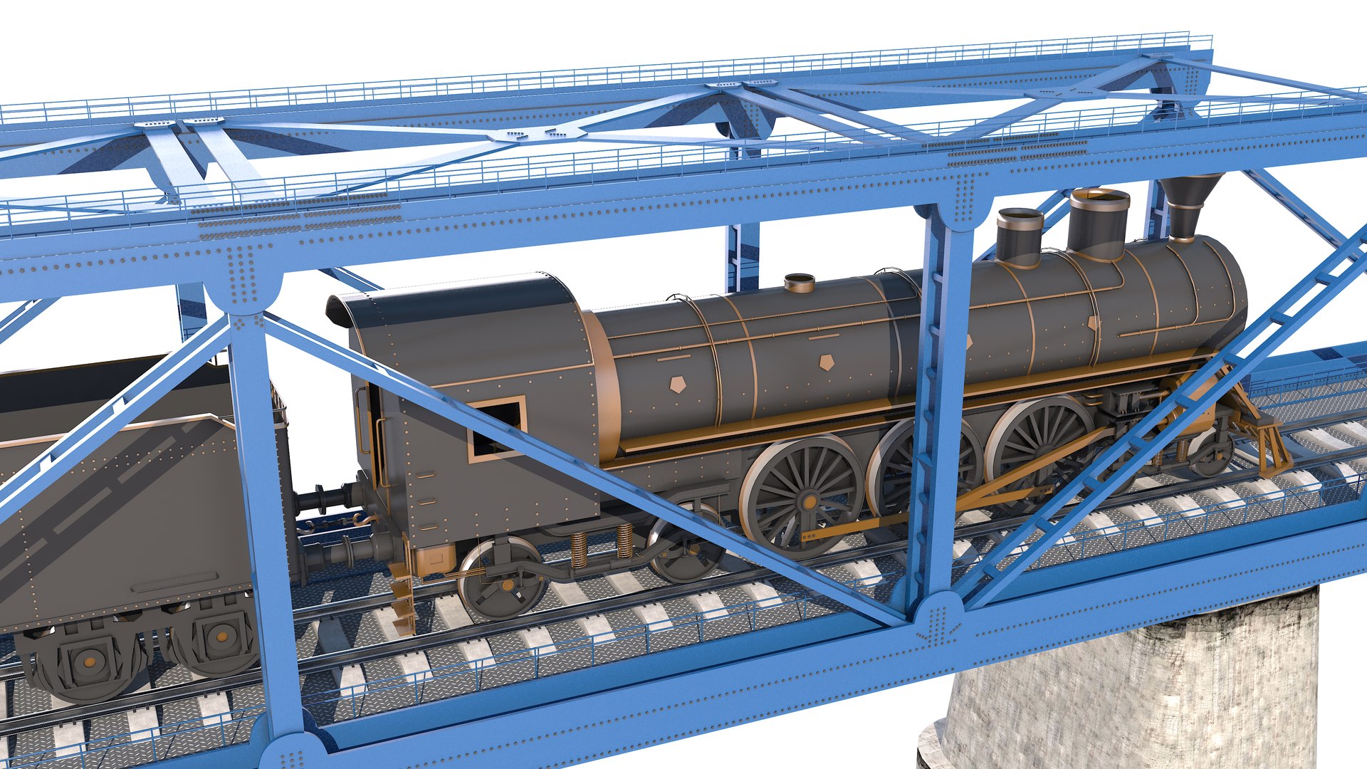 3D Railway Bridge And Train - Blue - TurboSquid 1923059