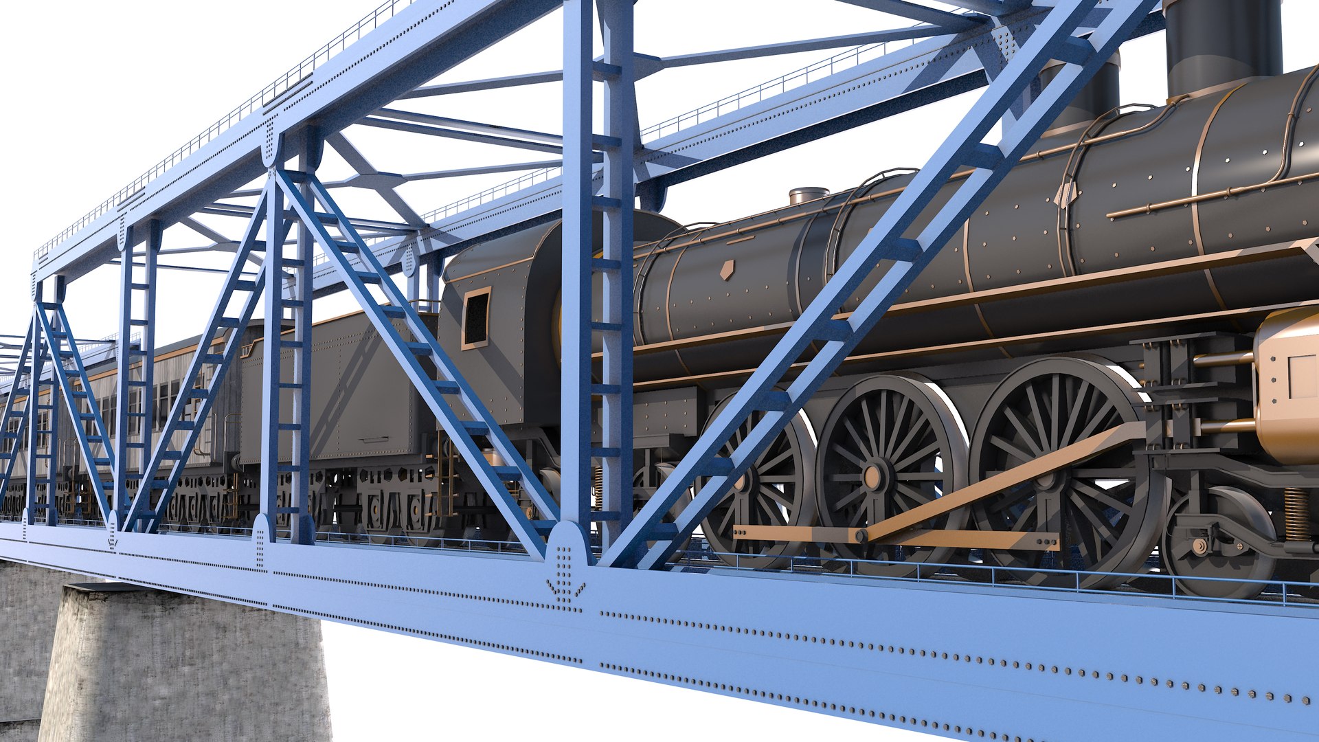 3D Railway Bridge And Train - Blue - TurboSquid 1923059