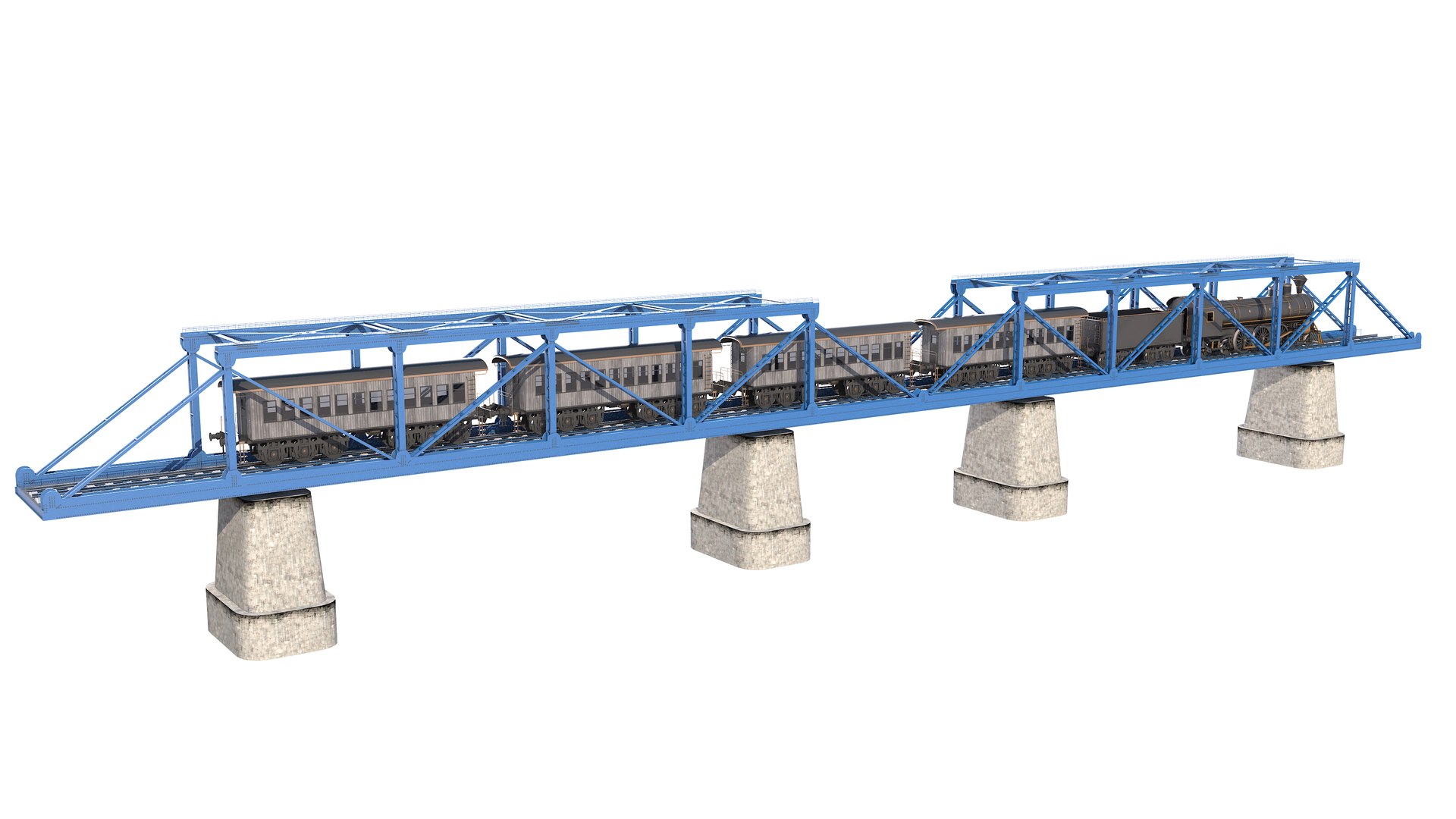 3D Railway Bridge And Train - Blue - TurboSquid 1923059