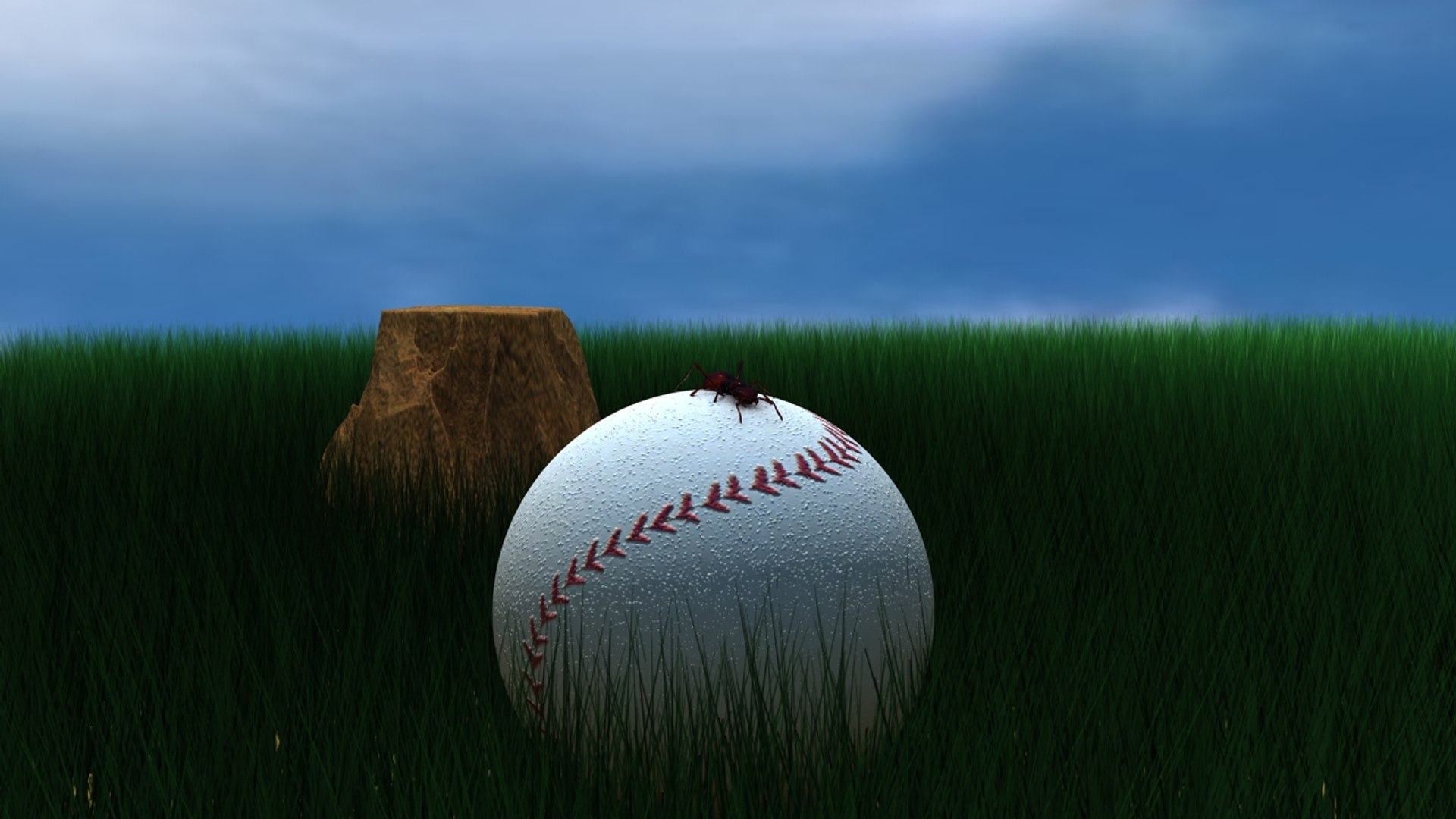 3d c4d grass baseball ant