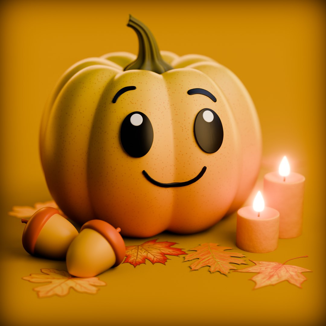 3D Model Cute Fall Pumpkin Scene - TurboSquid 2282729