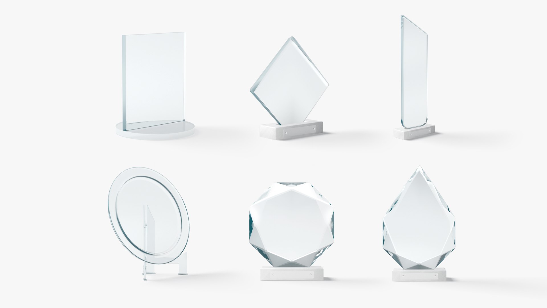 3D Glass Award Trophy Shapes - Crystal Plaque Trophies Set Model ...