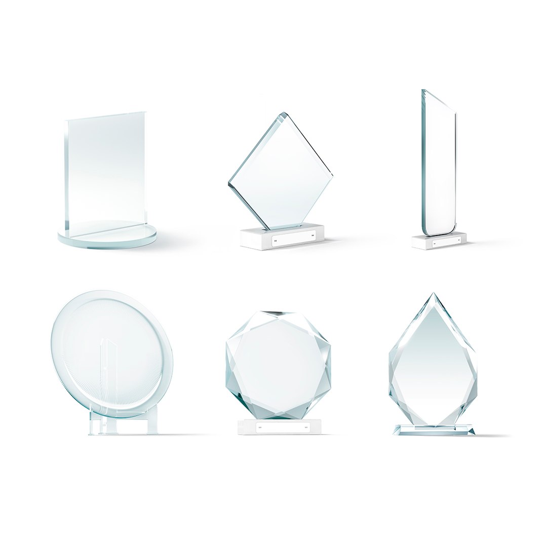3D Glass Award Trophy Shapes - Crystal Plaque Trophies Set Model ...