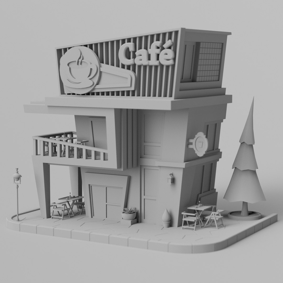 3D Cartoon Modern Coffee Shop 01 - TurboSquid 1900916