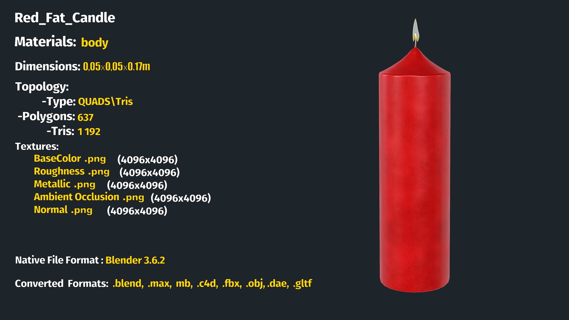 3D Red Fat Candle - TurboSquid 2140759