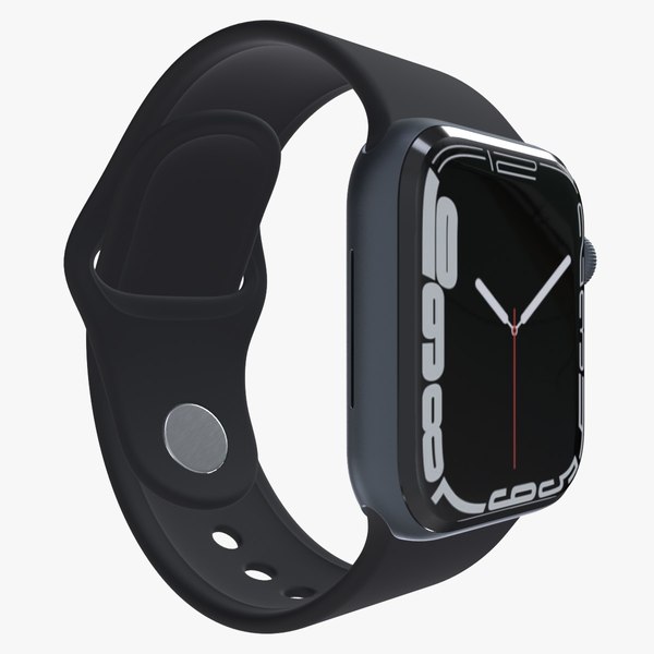 3D Apple Watch 7 Series - Silver Stainless Steel Case with Midnight ...