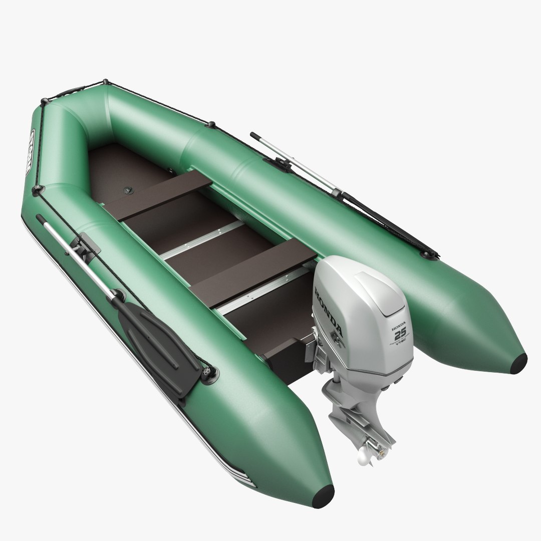 Inflatable Engine Boat Green 3d Max