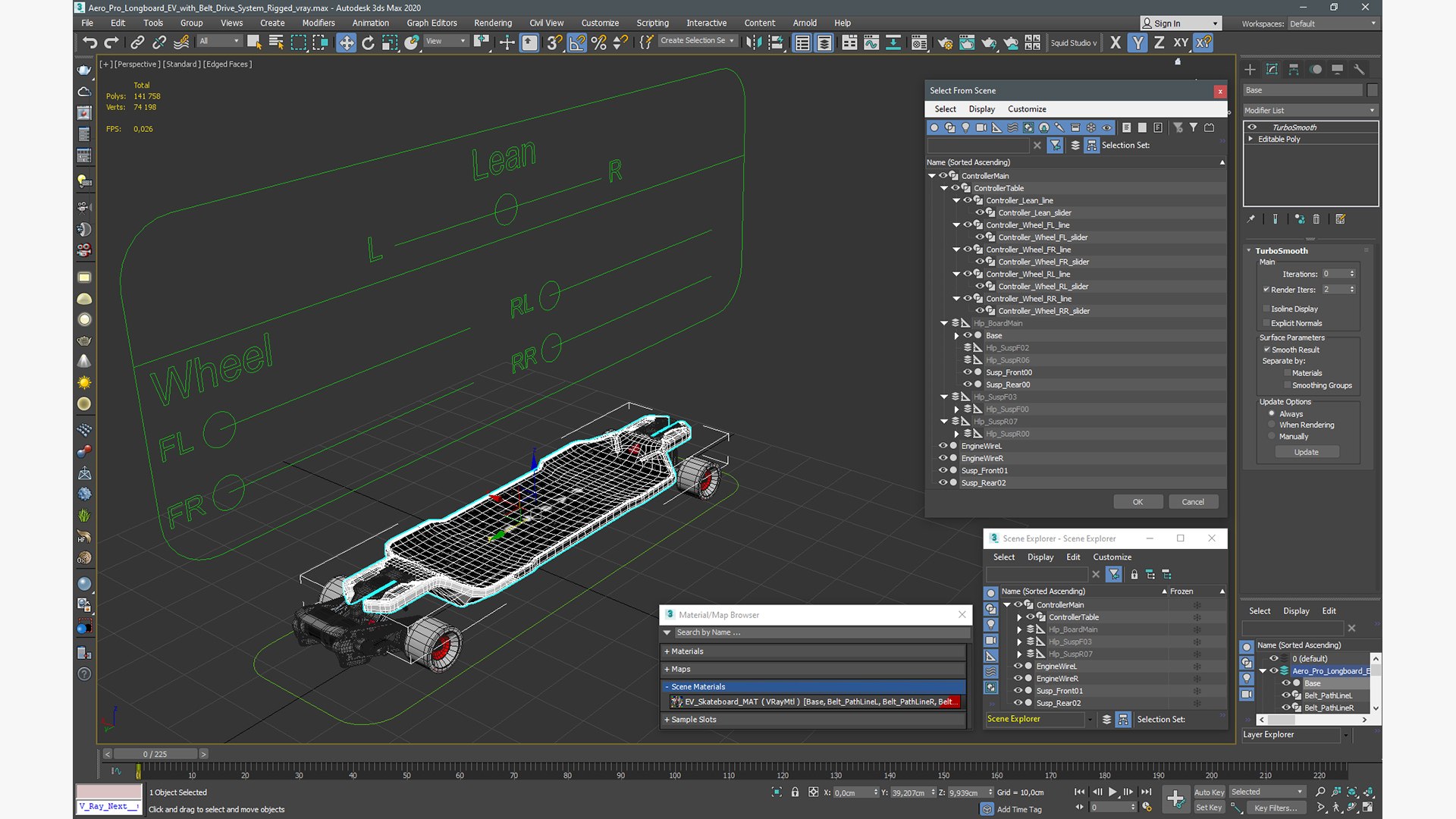 3D Aero Pro Longboard EV With Belt Drive System Rigged Model ...