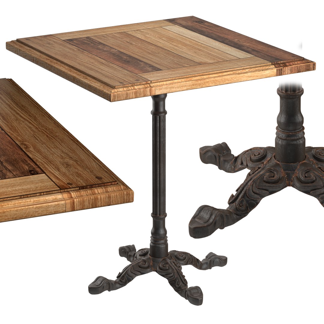 3d Cast Iron Oak Restaurant Table Model