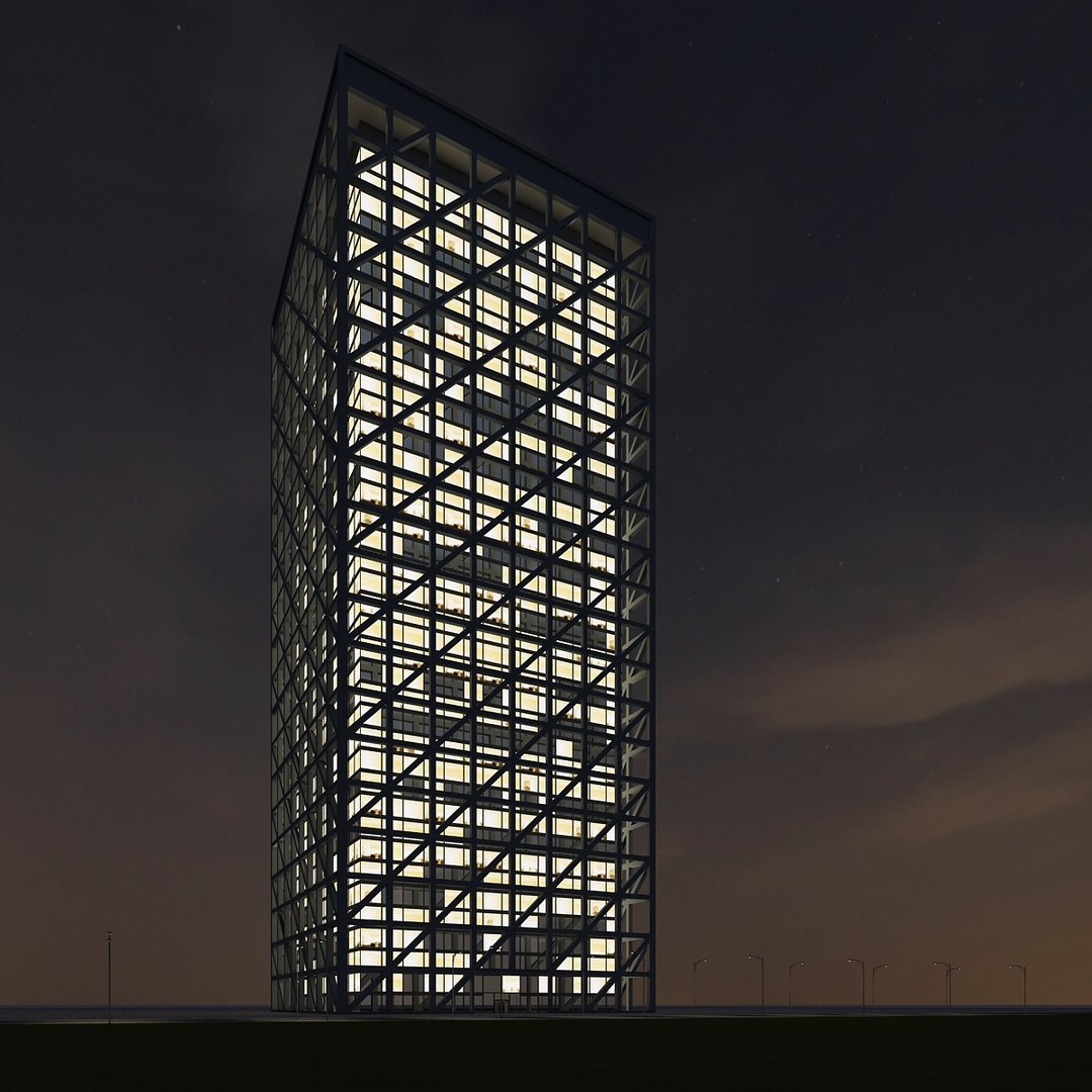 3d New Skyscraper Night Model