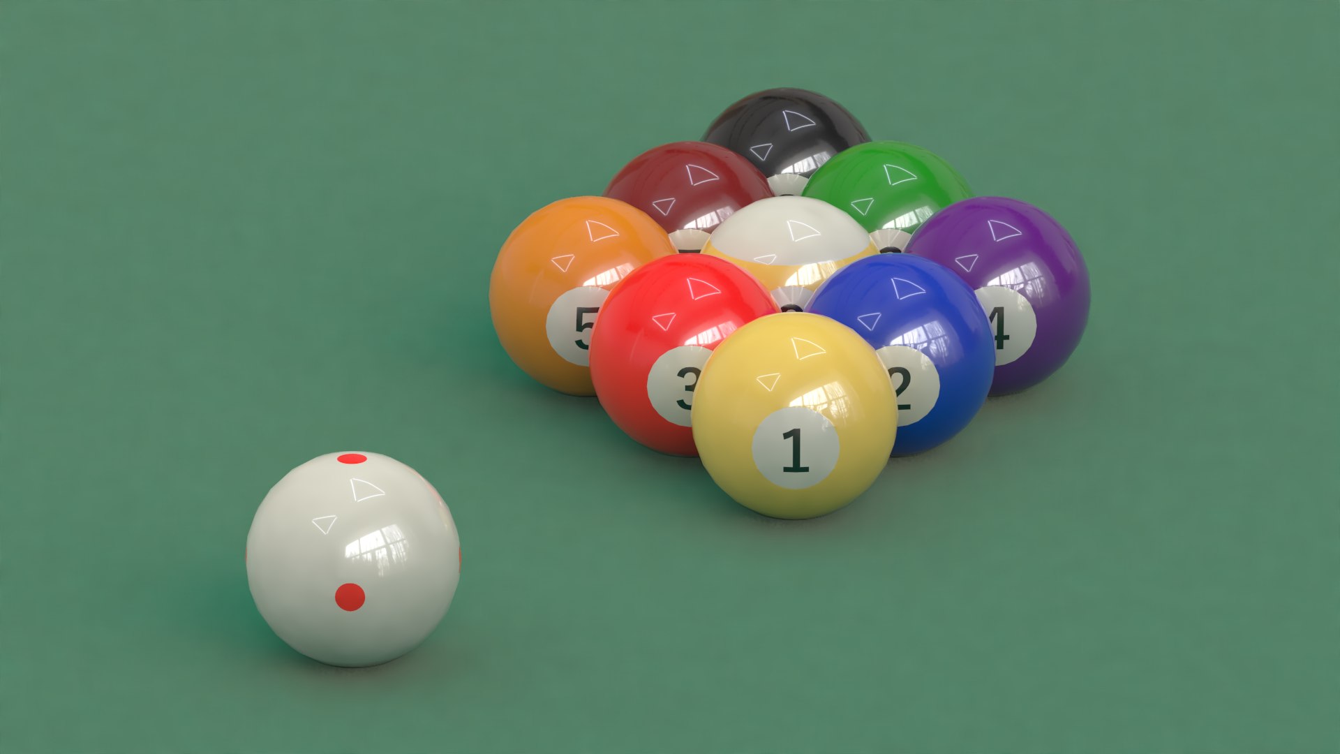 3D 9 Billiards Balls Aligned With A White Aramith Cue Ball With 6 Red ...