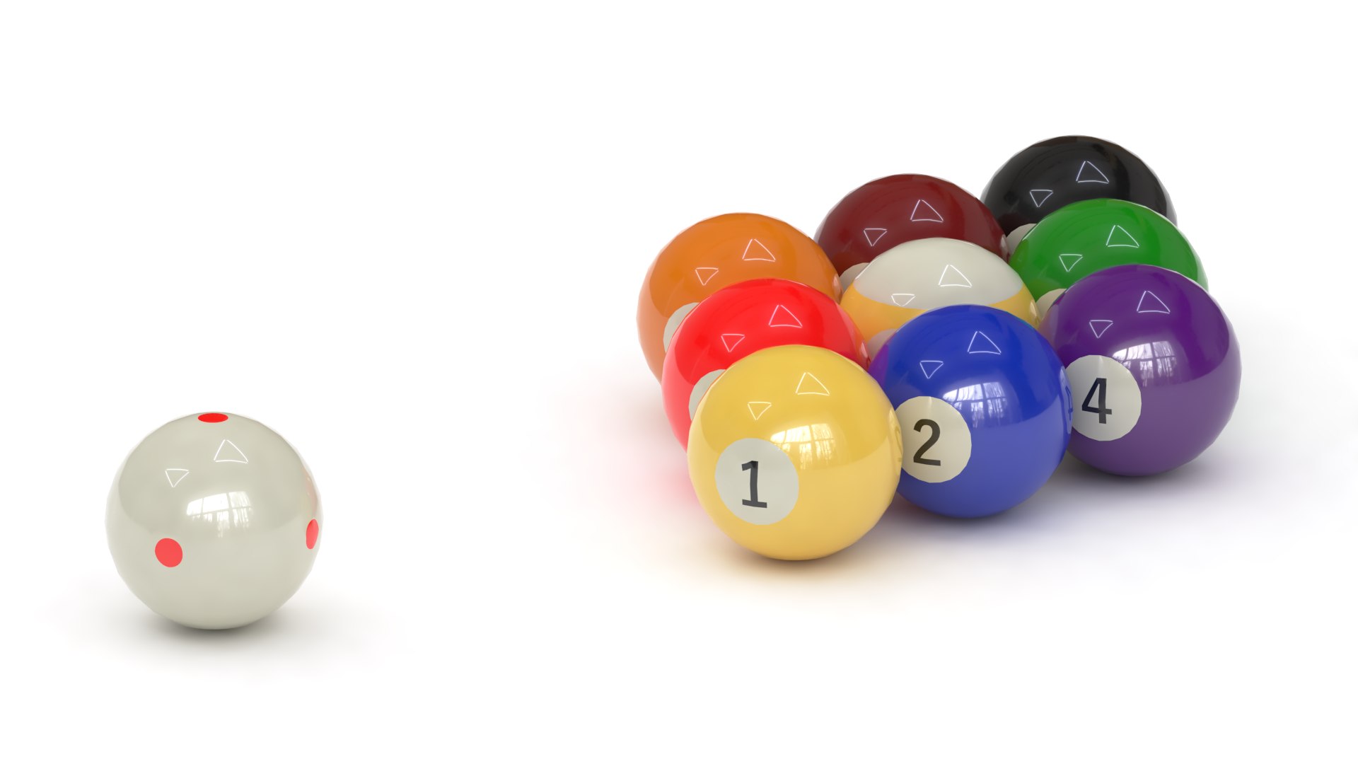 3D 9 Billiards Balls Aligned With A White Aramith Cue Ball With 6 Red ...