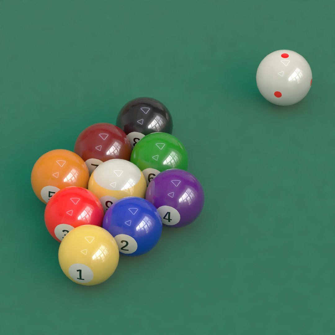 3D 9 Billiards Balls Aligned With A White Aramith Cue Ball With 6 Red ...