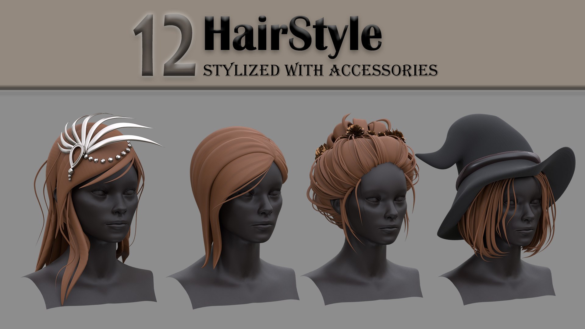 12 Hairstyle With Accessories 3D Model - TurboSquid 2155181