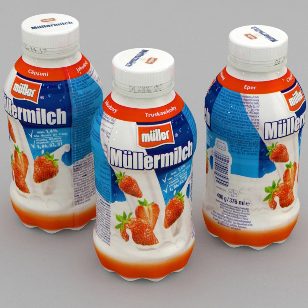Dairy Bottle Mullermilch Strawberry 3D Model | 1147966 | TurboSquid