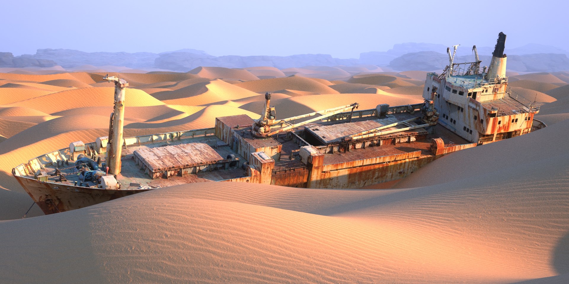 Shipwreck in the desert dunes HD 3D model - TurboSquid 2180974