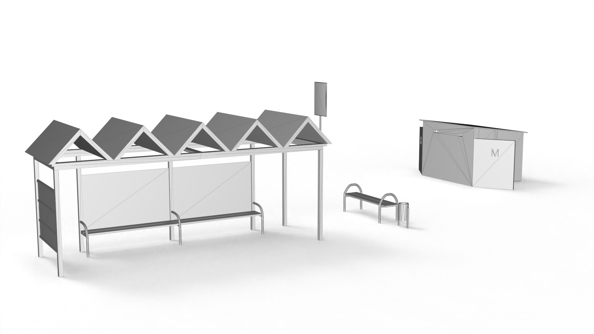 Roadside Bus Stop With Toilet 3D Model - TurboSquid 1809109