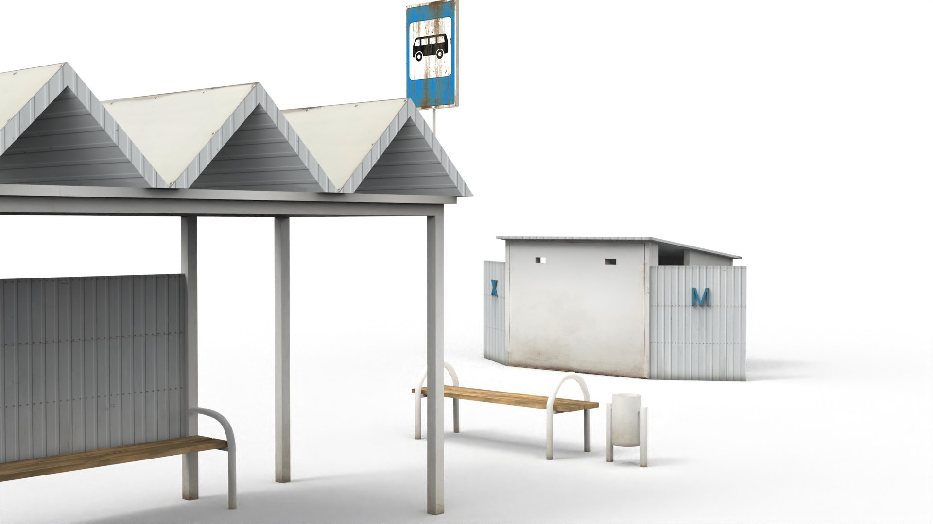 Roadside Bus Stop With Toilet 3D Model - TurboSquid 1809109