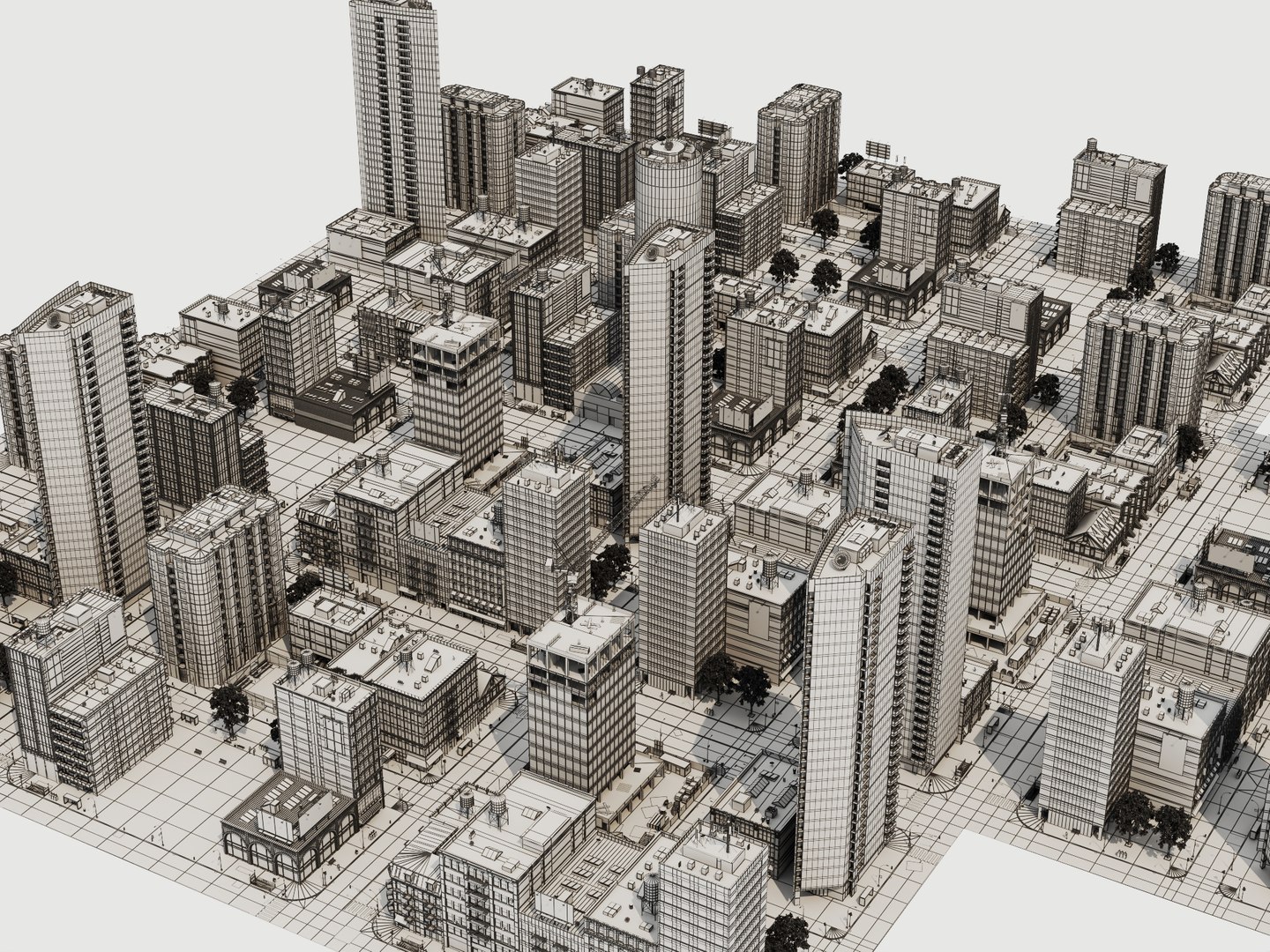 Modern City Buildings Pack Skyscrapers Urban Block Cranes 3D Model ...