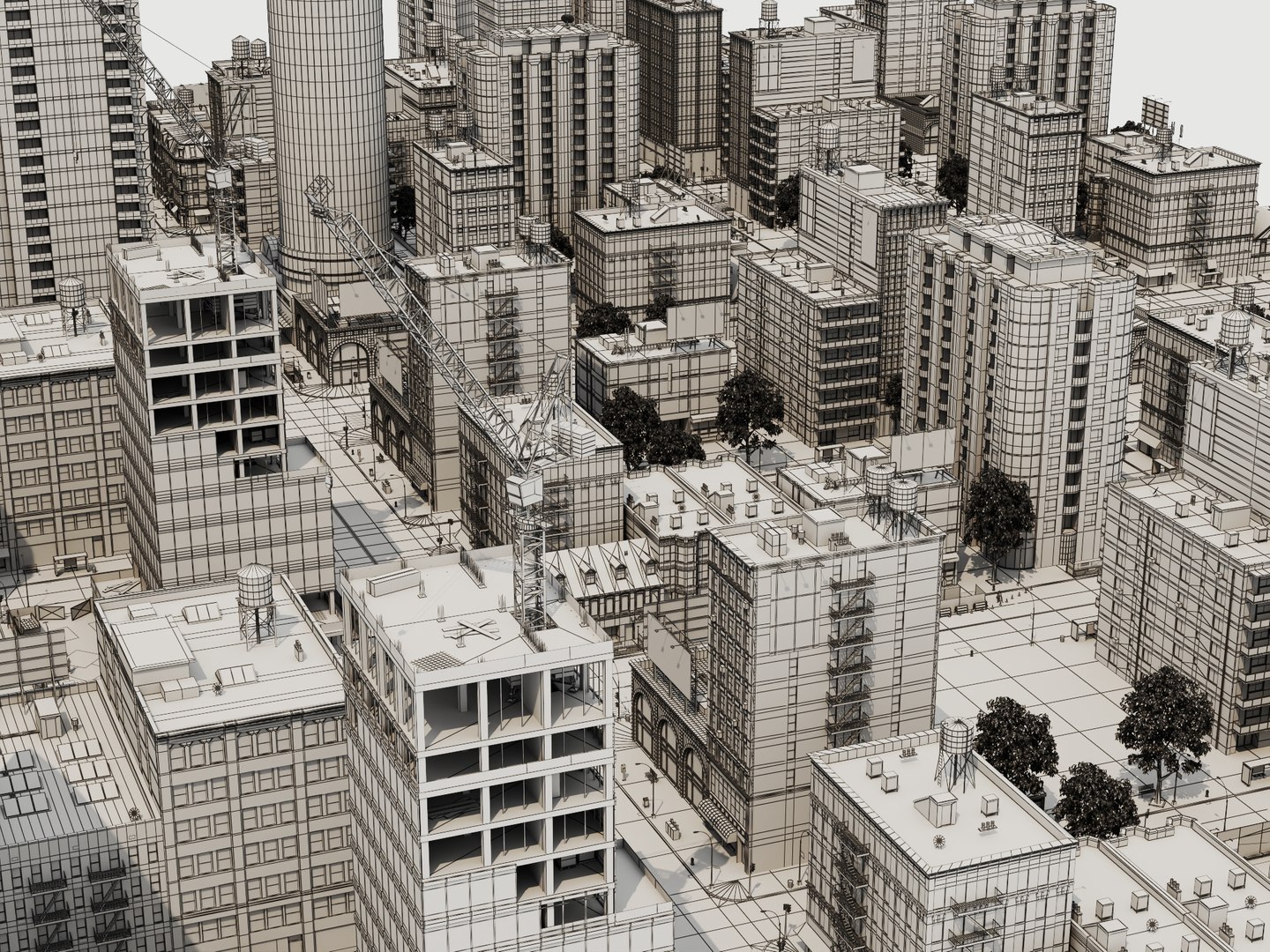 Modern City Buildings Pack Skyscrapers Urban Block Cranes 3D Model ...