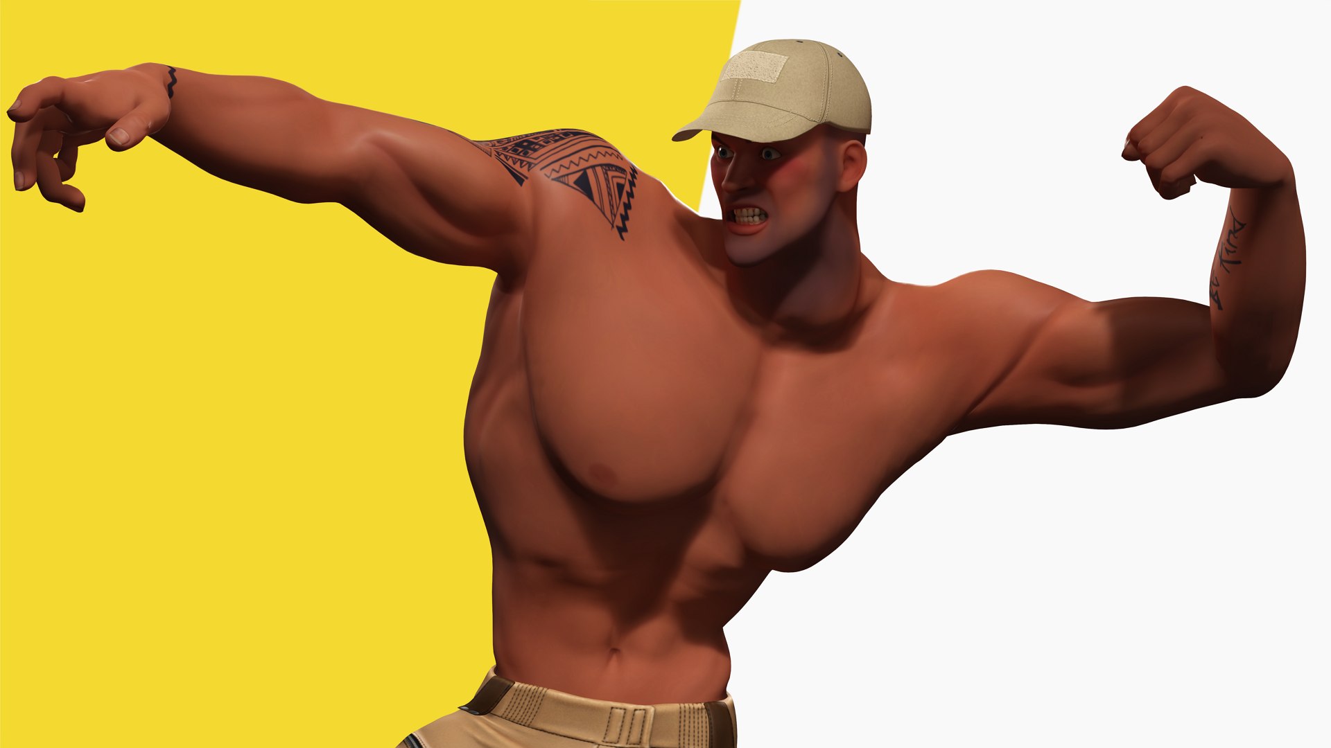 Muscle Stylized Strongman Bodyguard Commander Low-poly 3D Model 3D ...