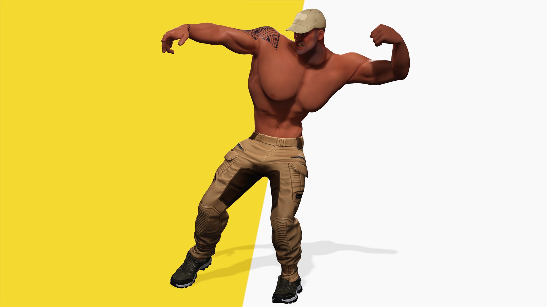 Muscle Stylized Strongman Bodyguard Commander Low-poly 3D Model 3D ...