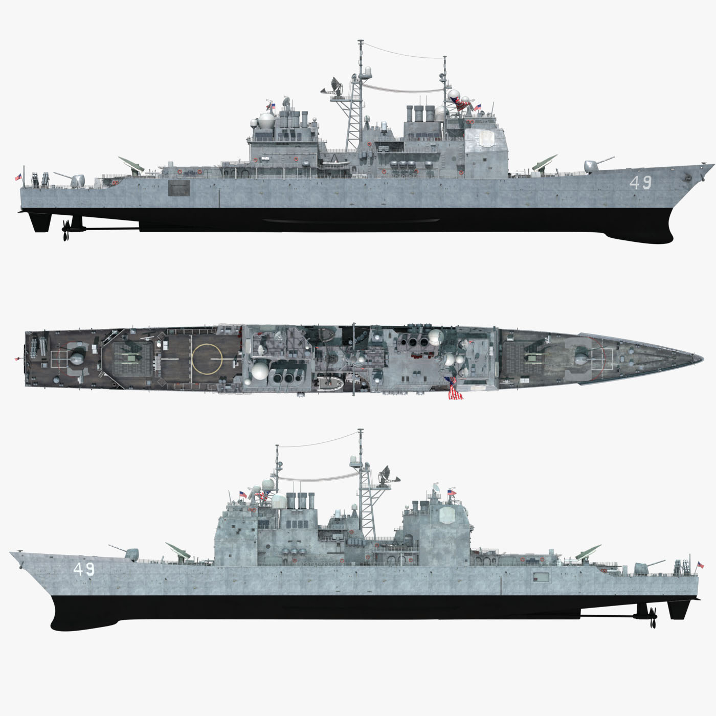 3d u ticonderoga cg-47 rig model