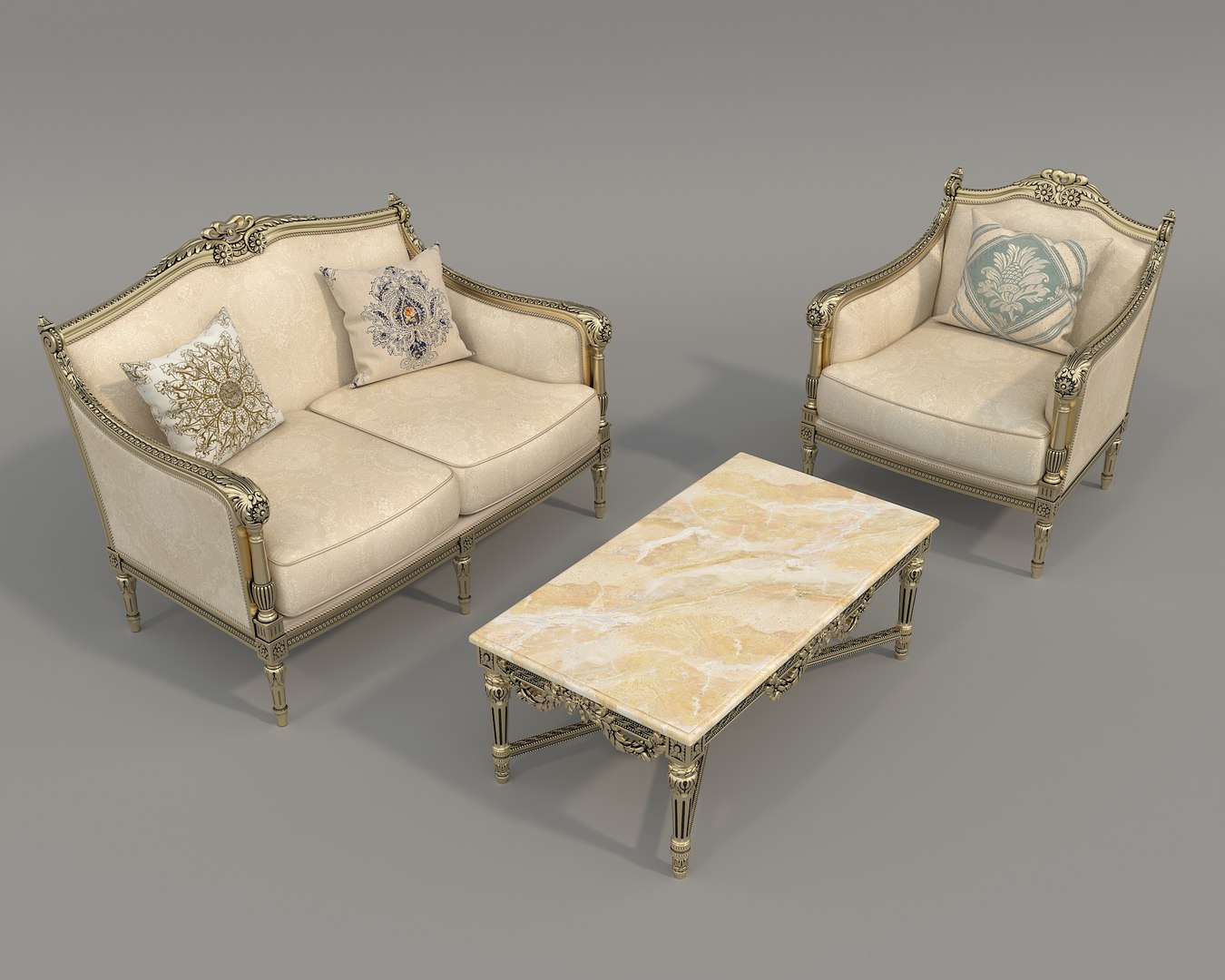 Classic European Style Sofa And Armchair Set 7 3D Model - TurboSquid ...